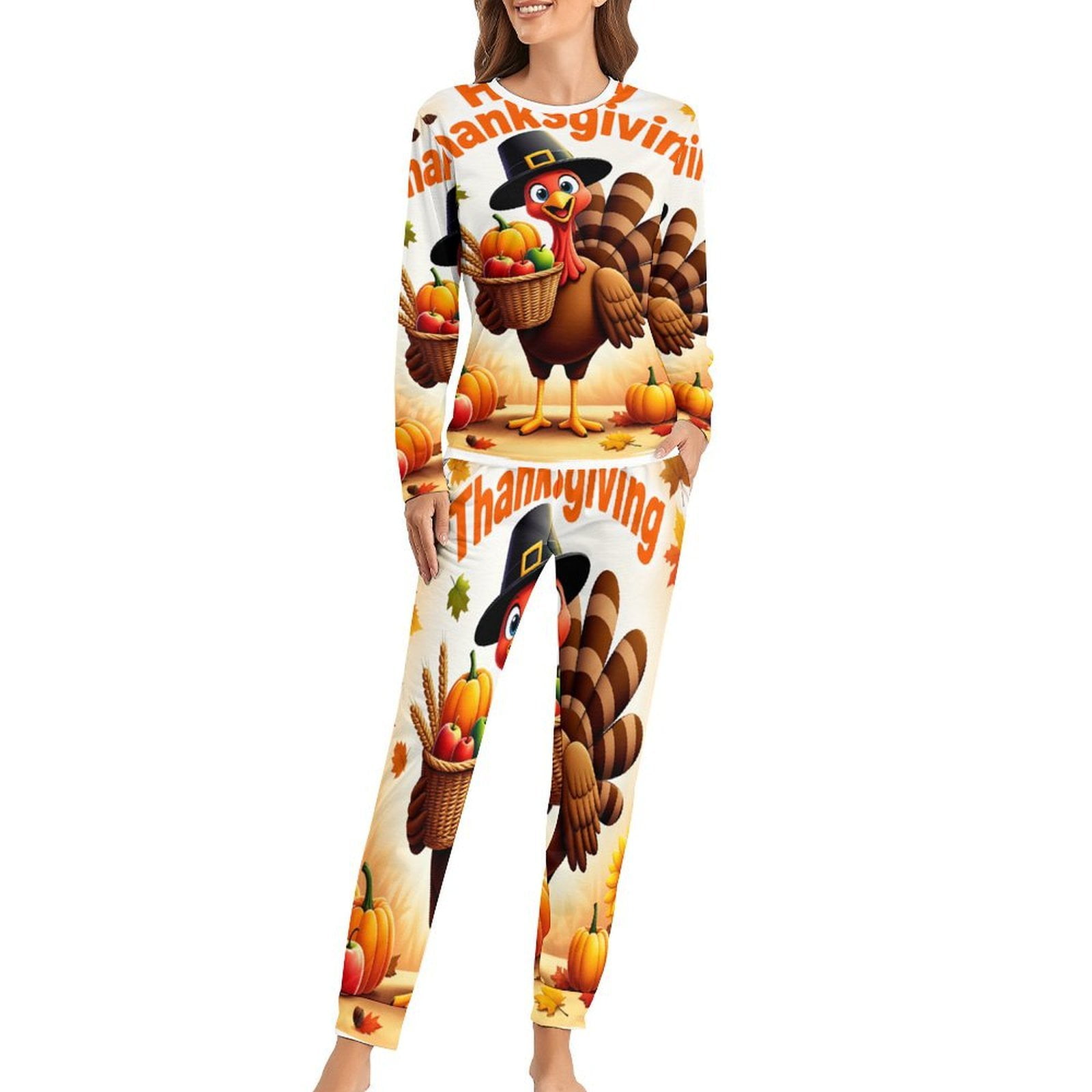 Happy Thanksgiving (5)-1 Pajamas Woman 2 Piece Vintage Pajamas Set Long ...
