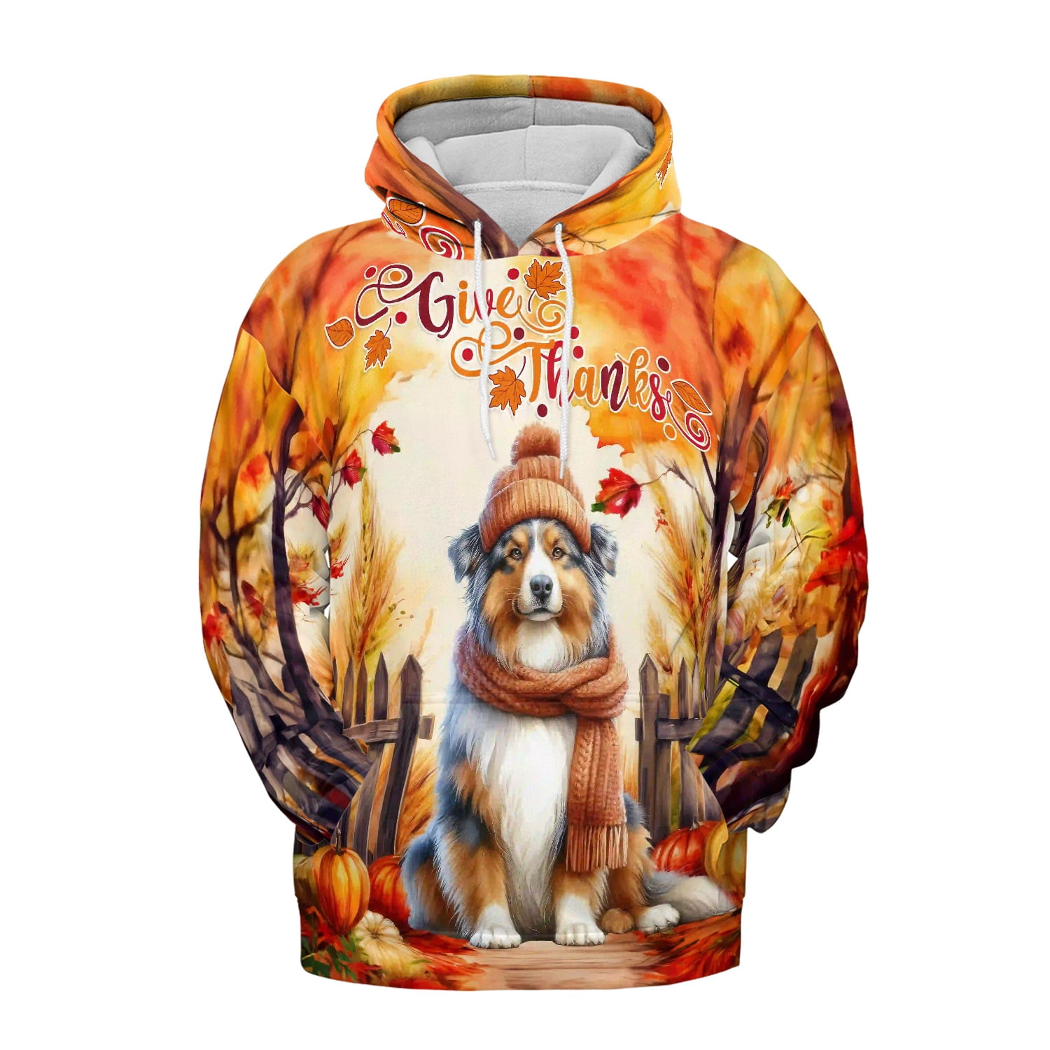 Happy Thanksgiving Australian Shepherd Give Thanks Fall Beanie Scarf ...