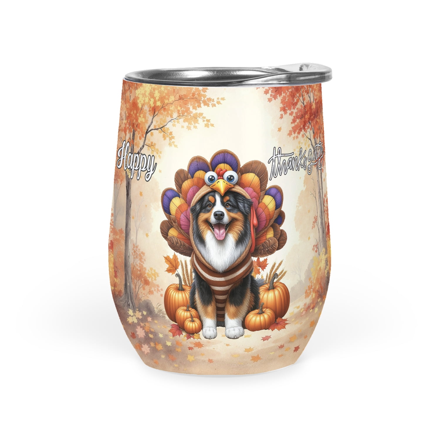 Happy Thanksgiving Australian Shepherd Turkey Costume Pumpkins Autumn ...