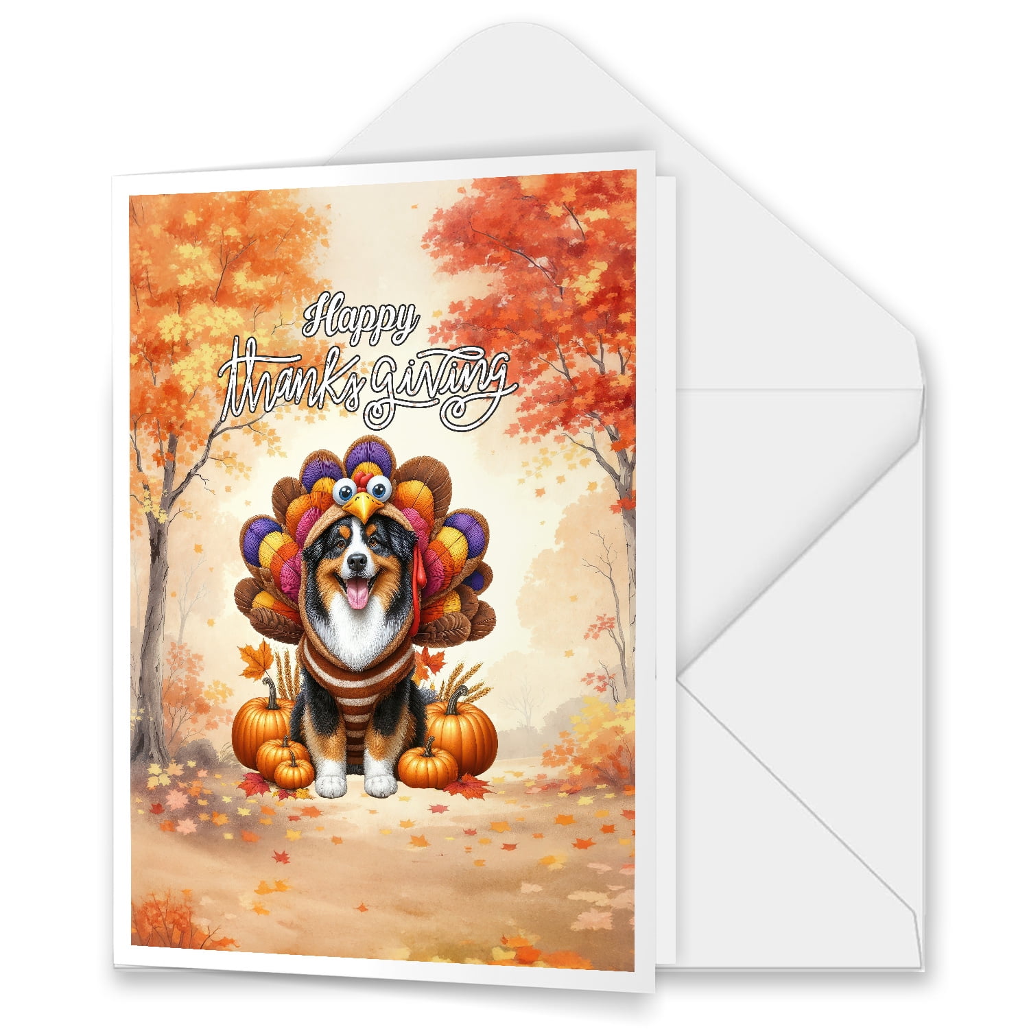 Happy Thanksgiving Australian Shepherd Turkey Costume Pumpkins Autumn ...