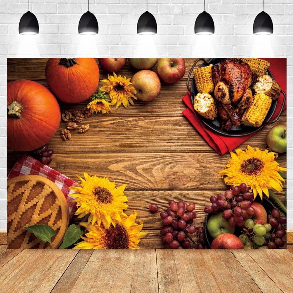 Happy Thanksgiving Backdrop Autumn Farm Pumpkin Turkey Sunflower ...