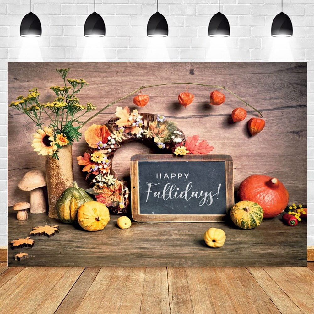 Happy Thanksgiving Backdrop Autumn Pumpkin Flower Wood Vinyl ...