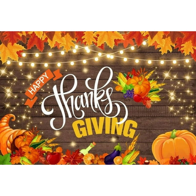 Happy Thanksgiving Backdrop Fall Pumpkin Wooden Maple Leave Harvest ...