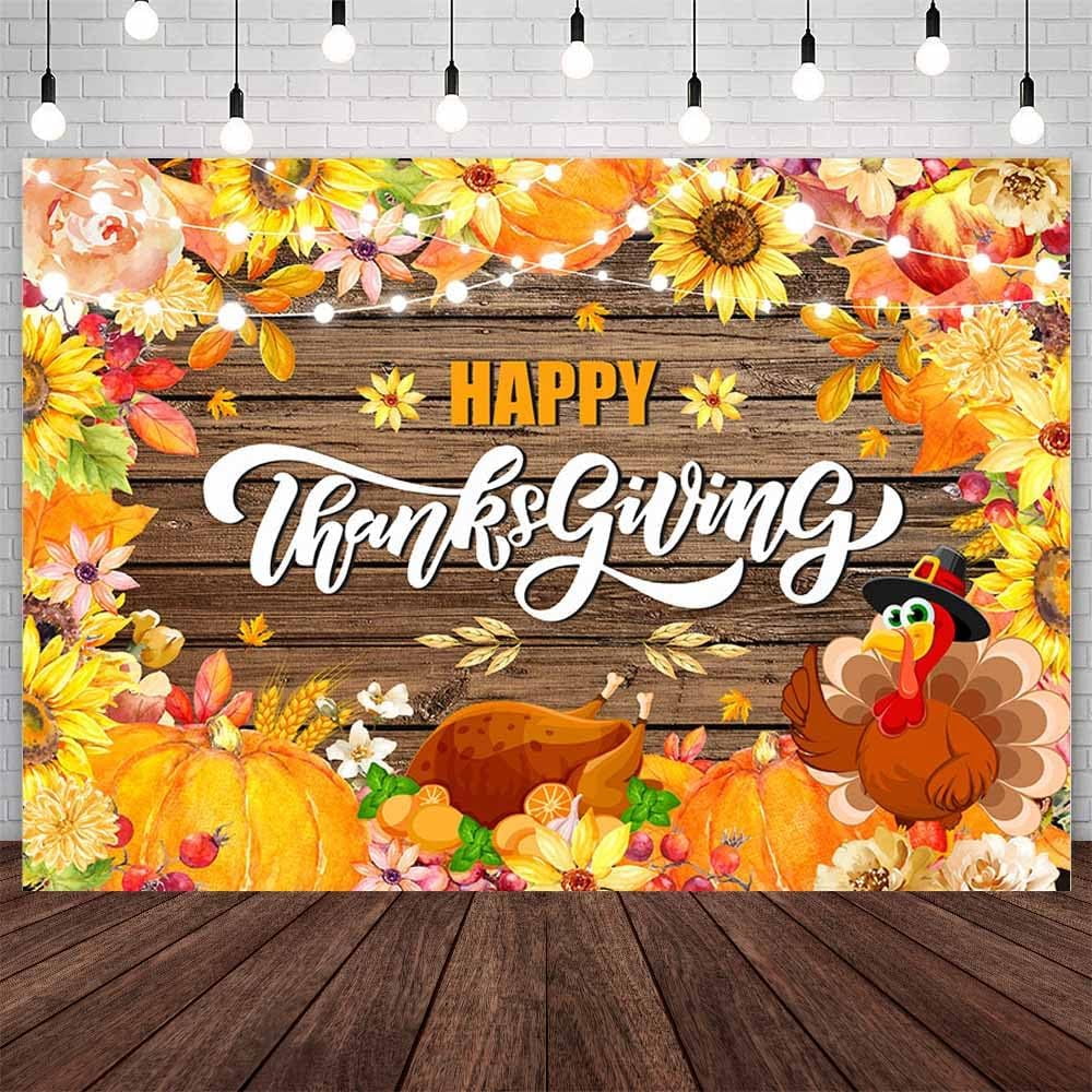 Happy Thanksgiving Backdrop Fall Pumpkins Turkey Photography Background ...