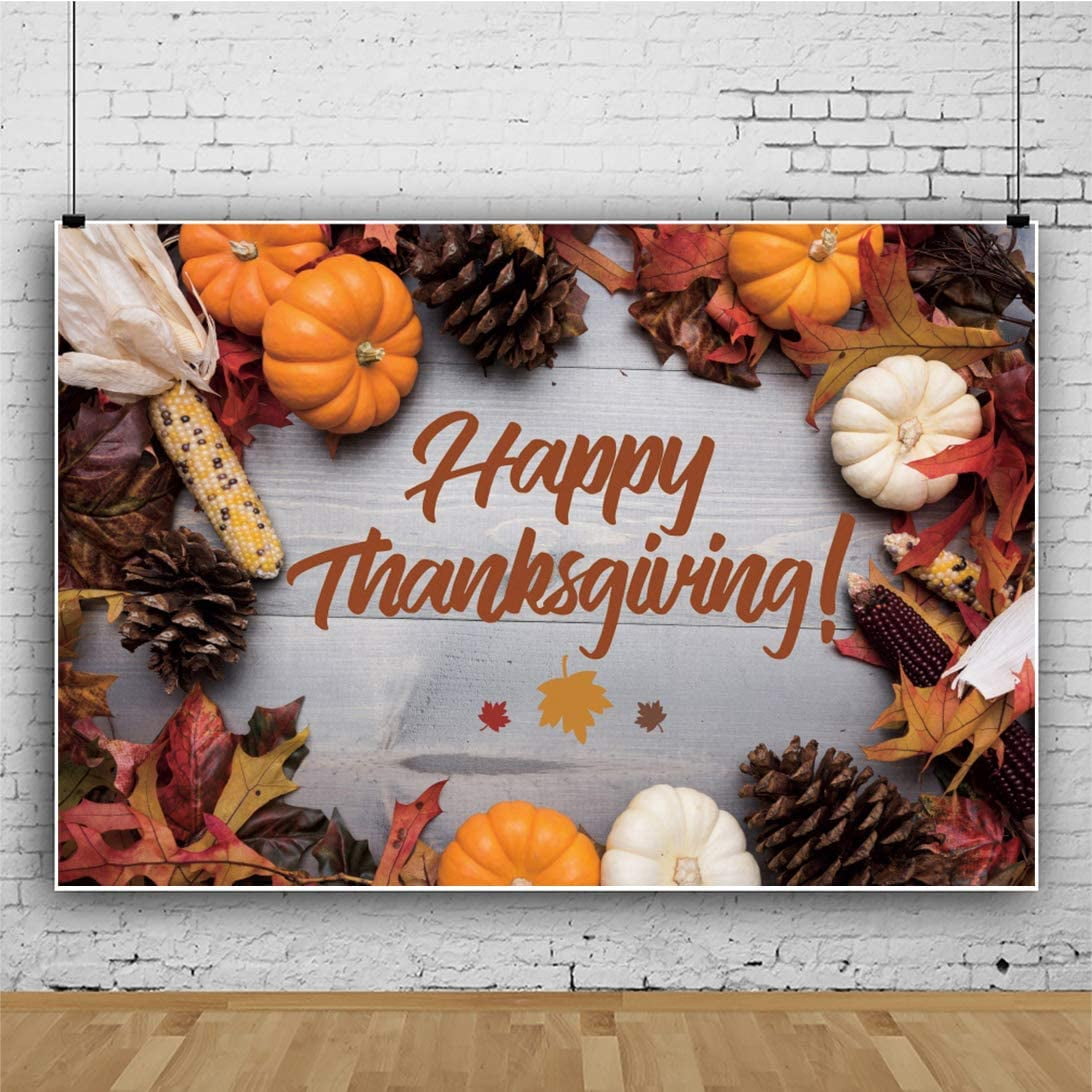 Happy Thanksgiving Backdrop Mature Pumpkins Cones Nuts Corn Fallen ...