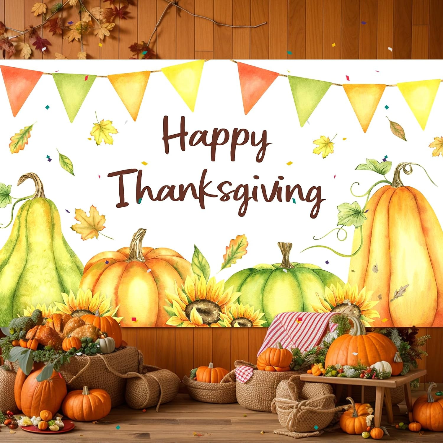 Happy Thanksgiving Backdrop Thanksgiving Decorations Pumpkin Maple ...
