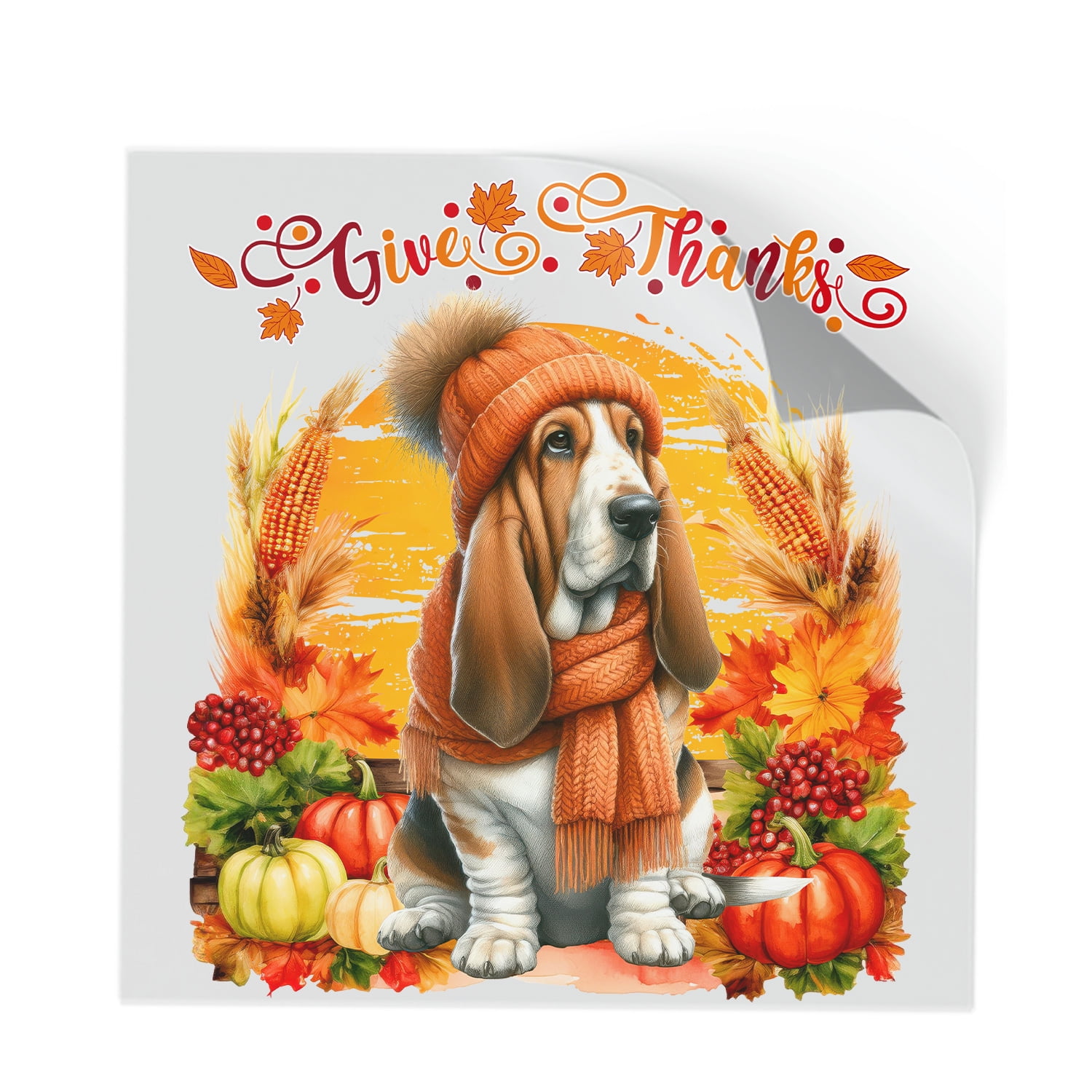 Happy Thanksgiving Basset Hound Give Thanks Fall Beanie Scarf Welcome ...