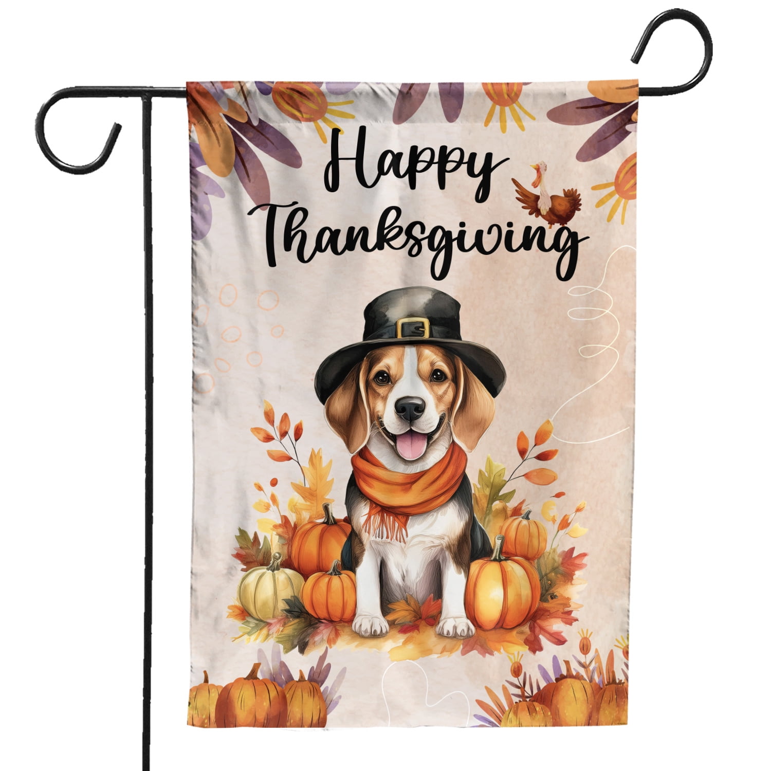 Happy Thanksgiving Beagle Welcome Thankful Fall Autumn Pumpkin Garden ...