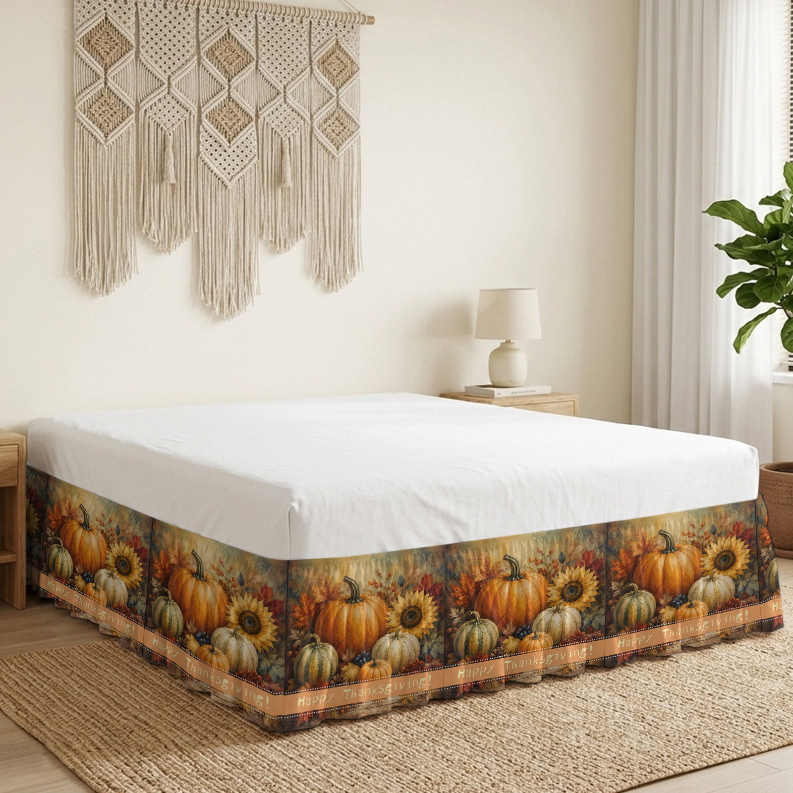 Happy Thanksgiving Bed Skirt Bed Skirts Queen Size 18 Inch Drop, Rustic ...