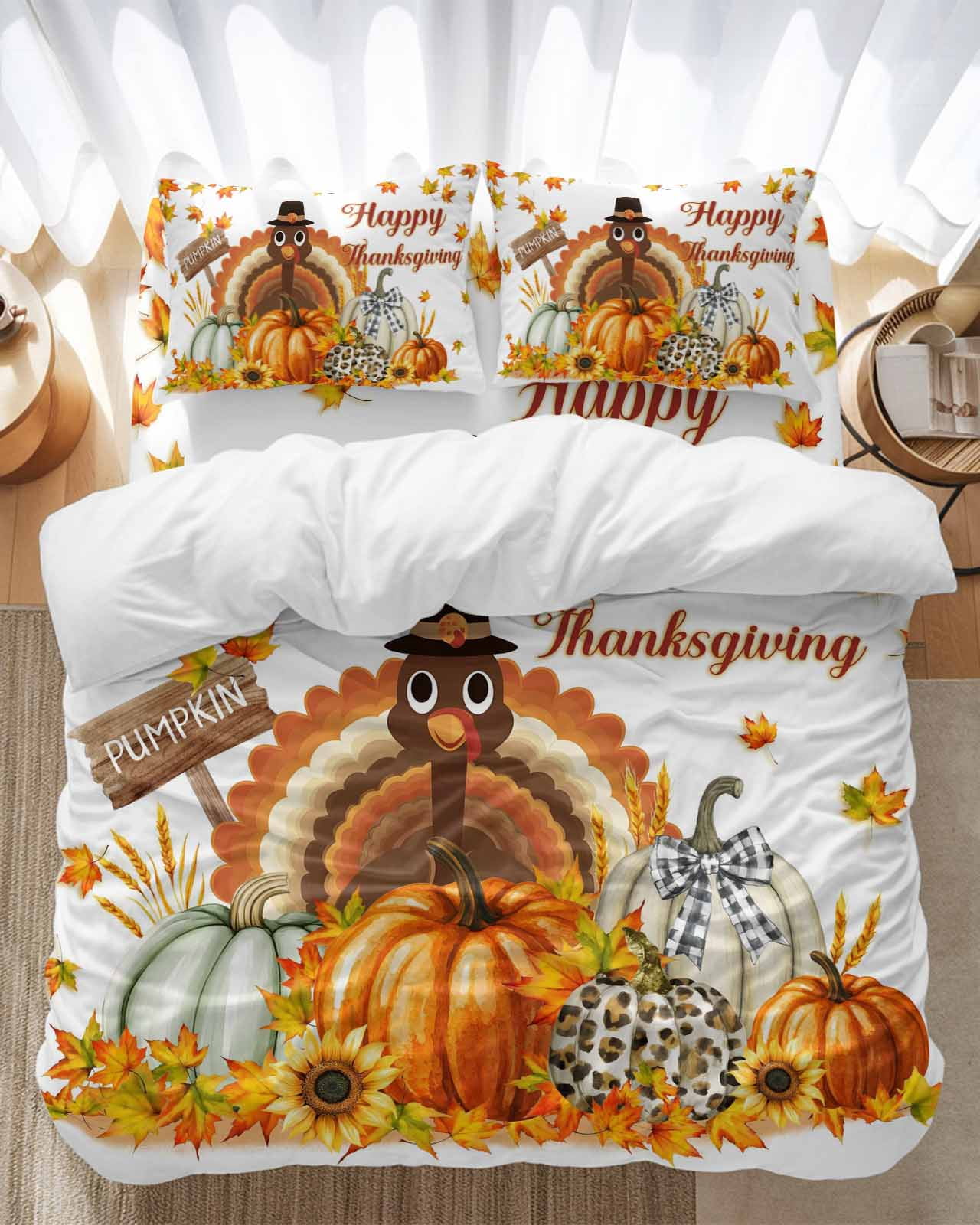 Happy Thanksgiving Bedding Duvet Cover Set Full Size 4 Pieces Turkey ...