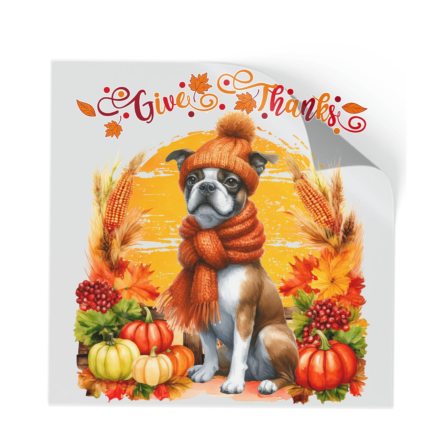 Happy Thanksgiving Boston Terrier Give Thanks Fall Beanie Scarf Welcome ...