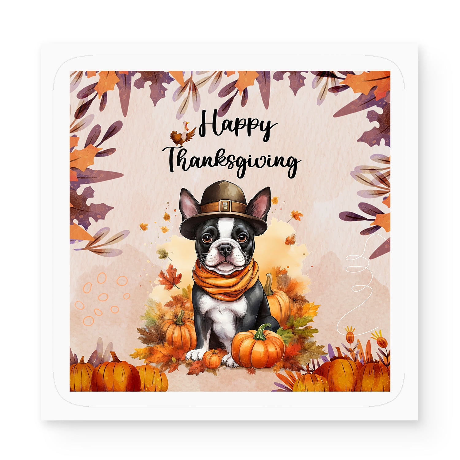Happy Thanksgiving Boston Terrier Welcome Thankful Fall Autumn Pumpkin ...
