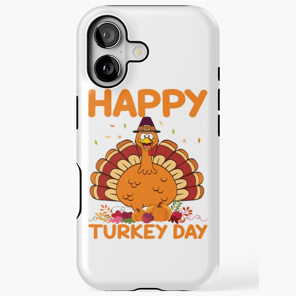 Happy Thanksgiving Cute Kids Pilgrim Turkey Design iPhone Case 17 16 15 ...