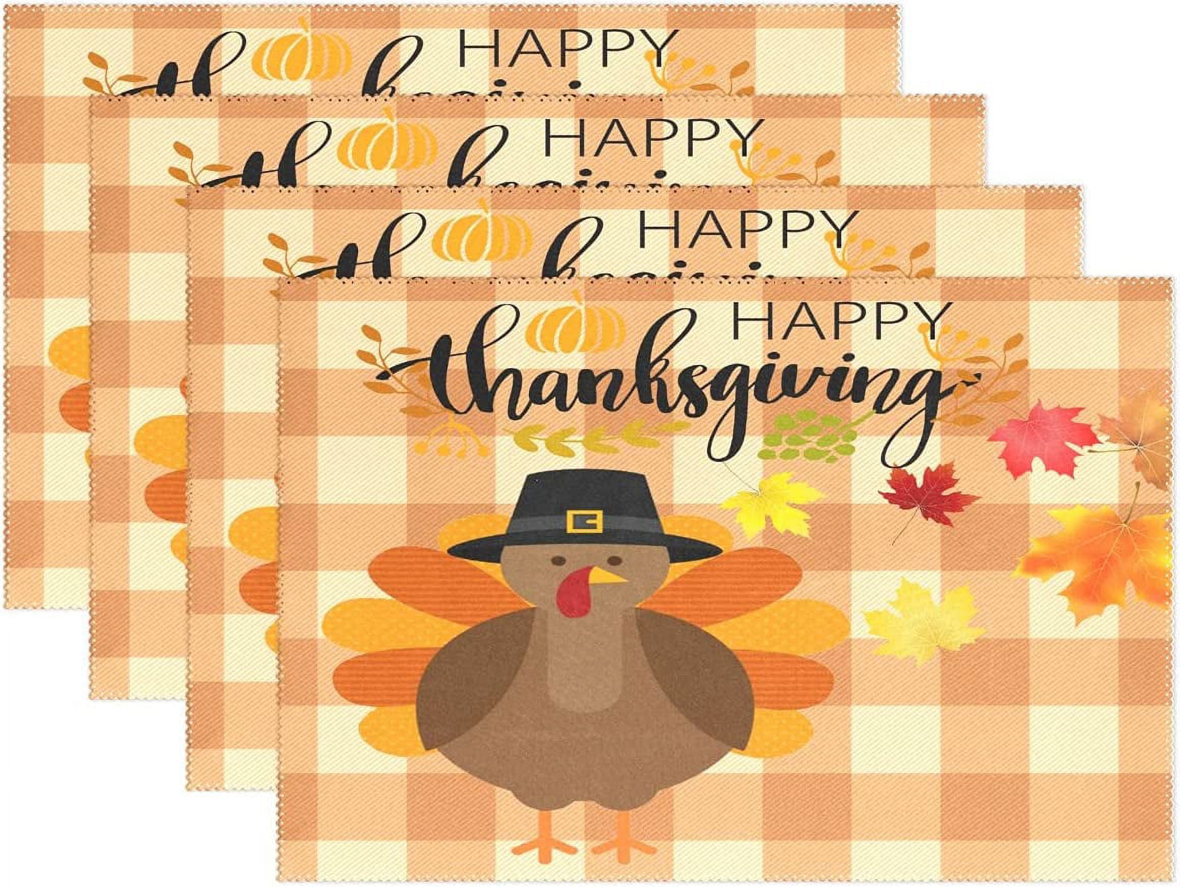 Happy Thanksgiving Day Pumpkin Turkey Placemats Table Mats Set of 4 ...