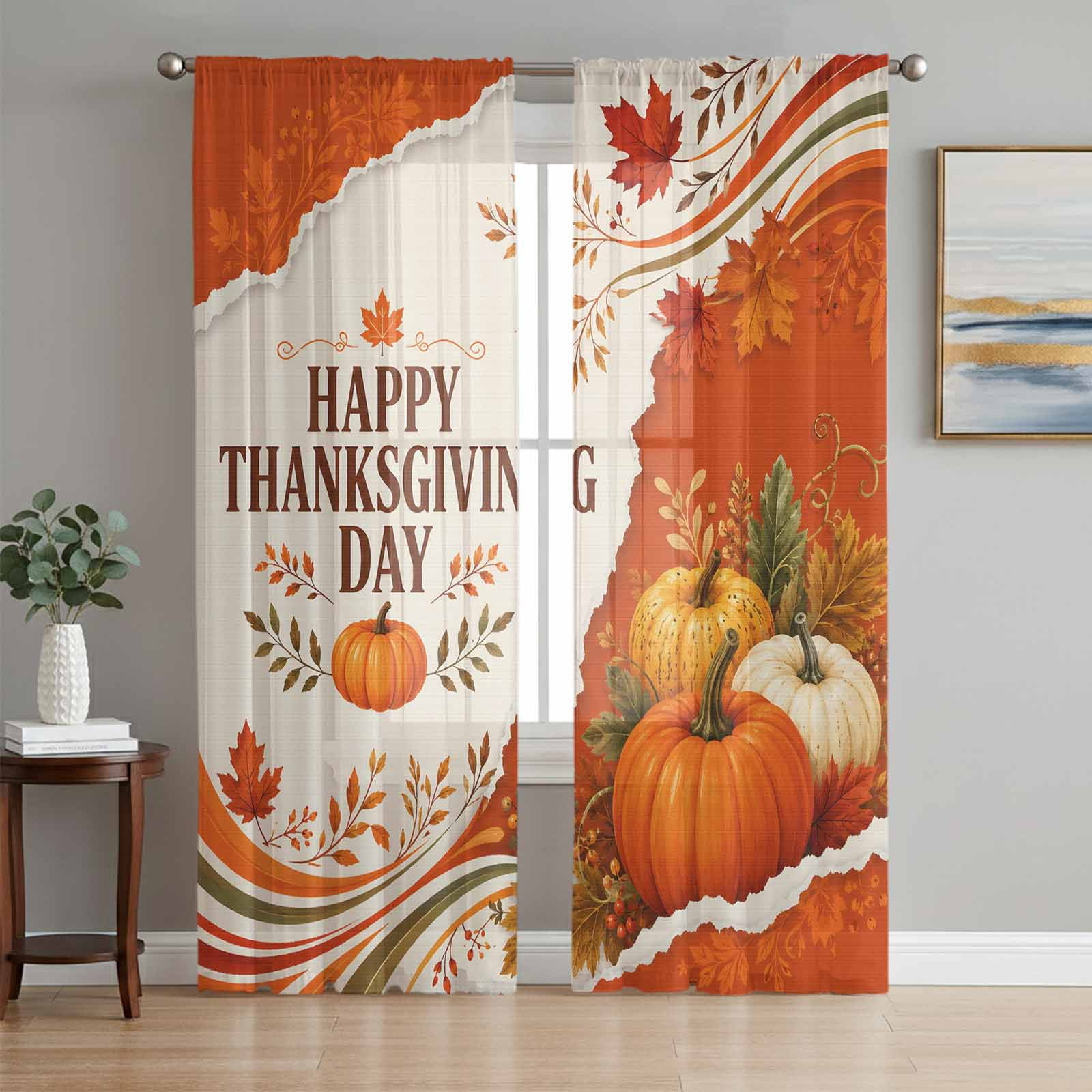 Happy Thanksgiving Day Sheer Curtains for Living Room Bedroom, Orange ...
