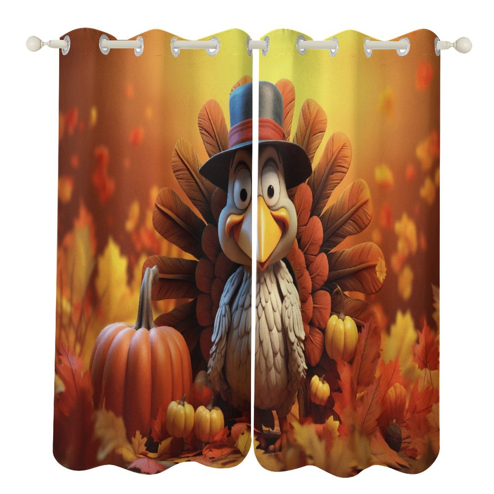 Happy Thanksgiving Day Turkey Pumpkin 2 Panel Curtain Set, Watercolor ...