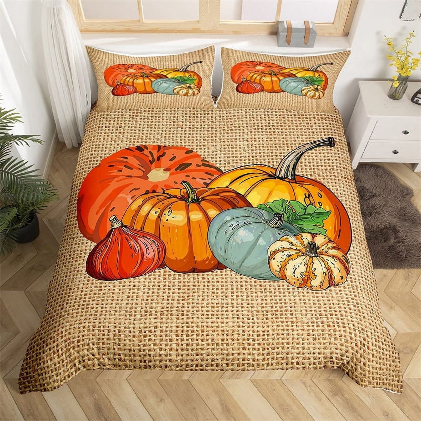 Happy Thanksgiving Duvet Cover Fall Maple Leaf Bedding Set Microfiber ...