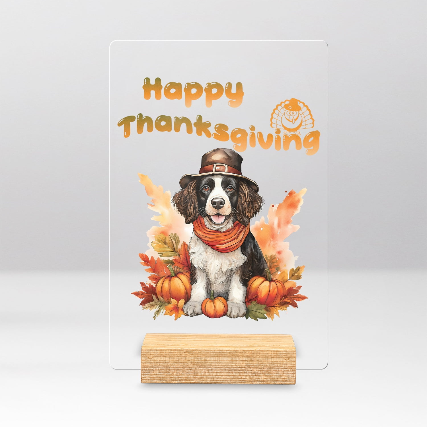 Happy Thanksgiving English Springer Spaniel Welcome Thankful Fall Autumn Pumpkin Acrylic Plaque ...