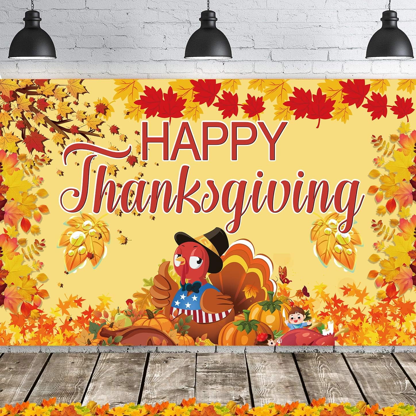 Happy Thanksgiving Extra Large Banner Backdrop with Pumpkin Maple Leaf ...