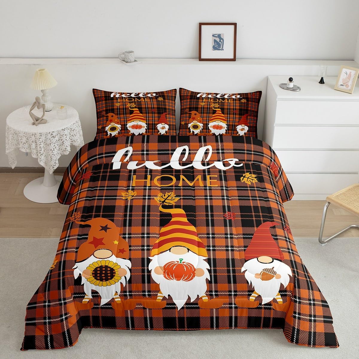 Happy Thanksgiving Fall Harvest Comforter Set 3Pcs Farm Leaves With ...