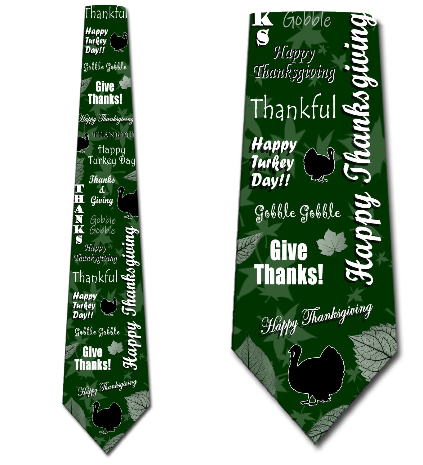 Happy Thanksgiving Fall Turkey Green Necktie Mens Holiday Ties by Three ...
