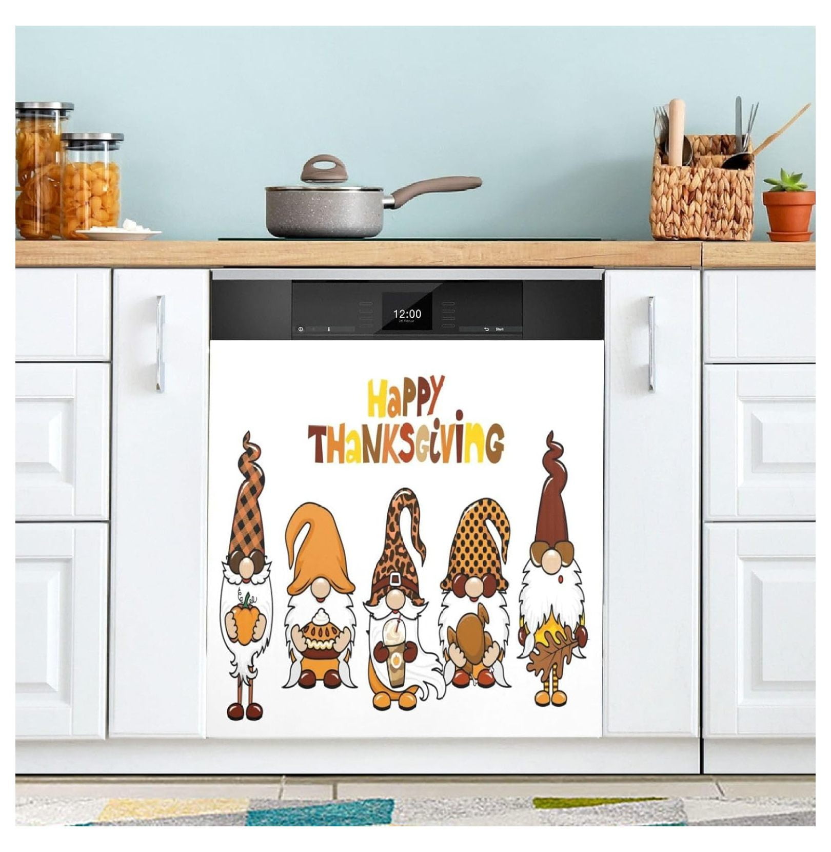 Happy Thanksgiving Gnomes Magnetic Dishwasher Cover Refrigerator Magnet ...