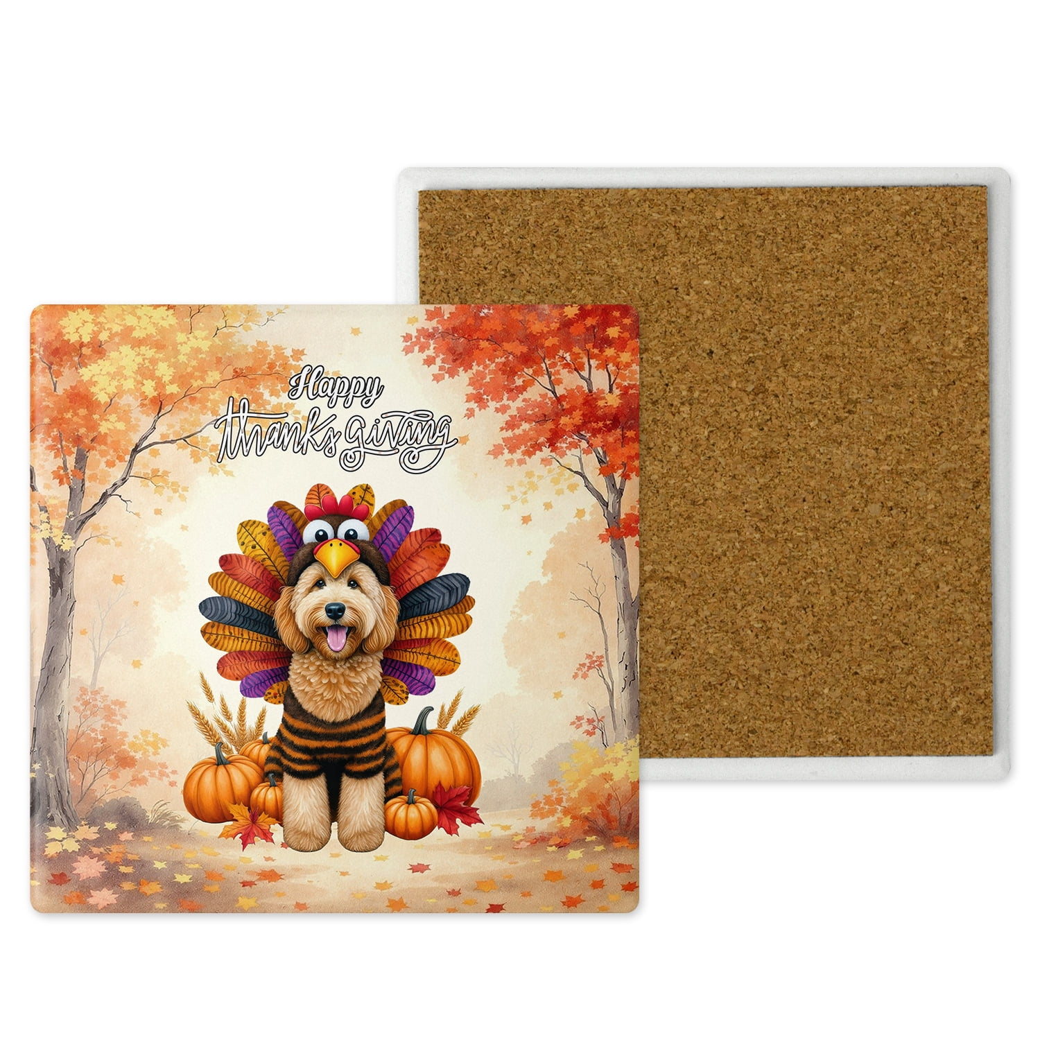 Happy Thanksgiving Goldendoodle Turkey Costume Pumpkins Autumn Leaves ...