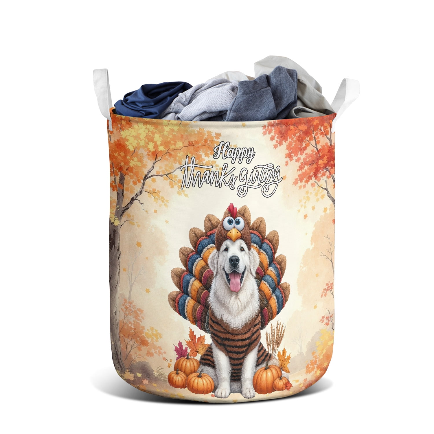 Happy Thanksgiving Great Pyrenees Turkey Costume Pumpkins Autumn Leaves ...
