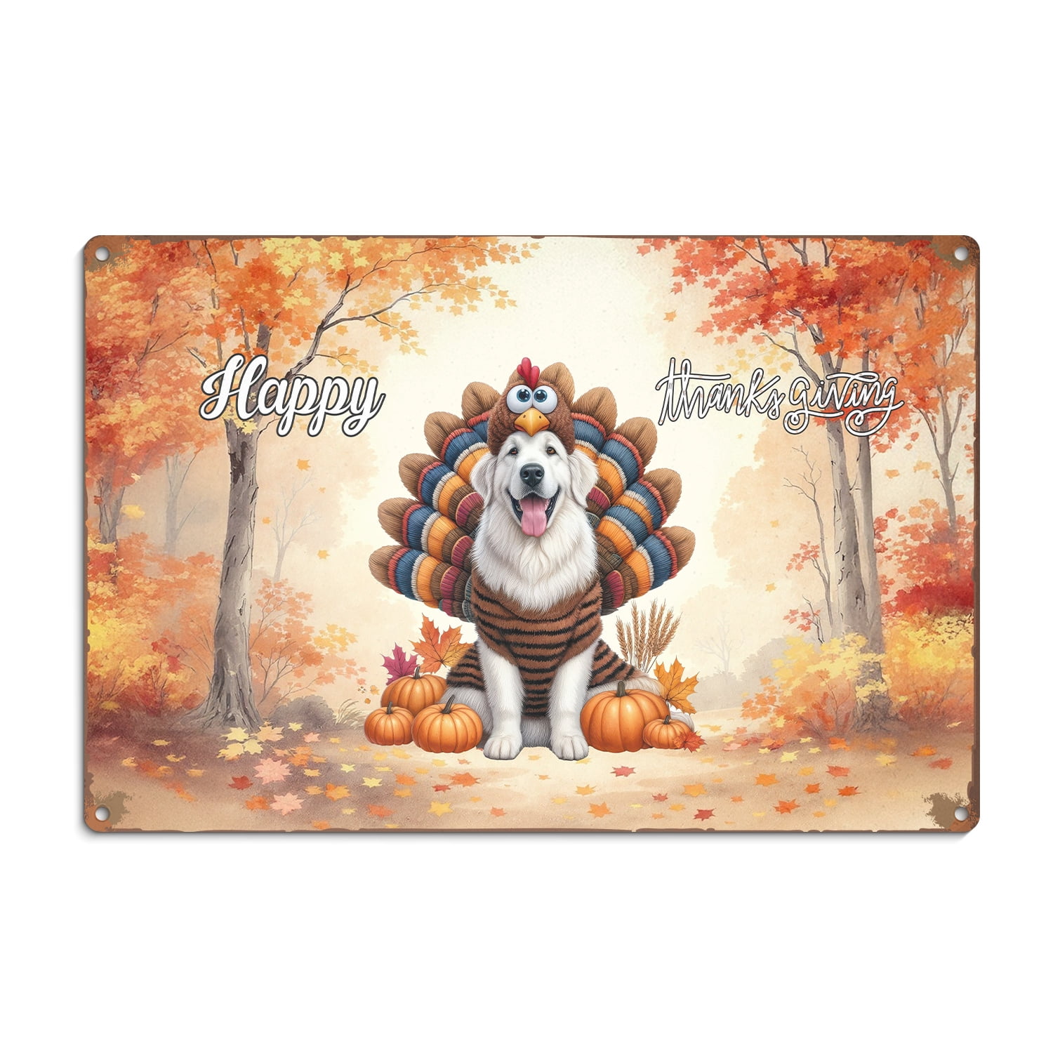 Happy Thanksgiving Great Pyrenees Turkey Costume Pumpkins Autumn Leaves ...