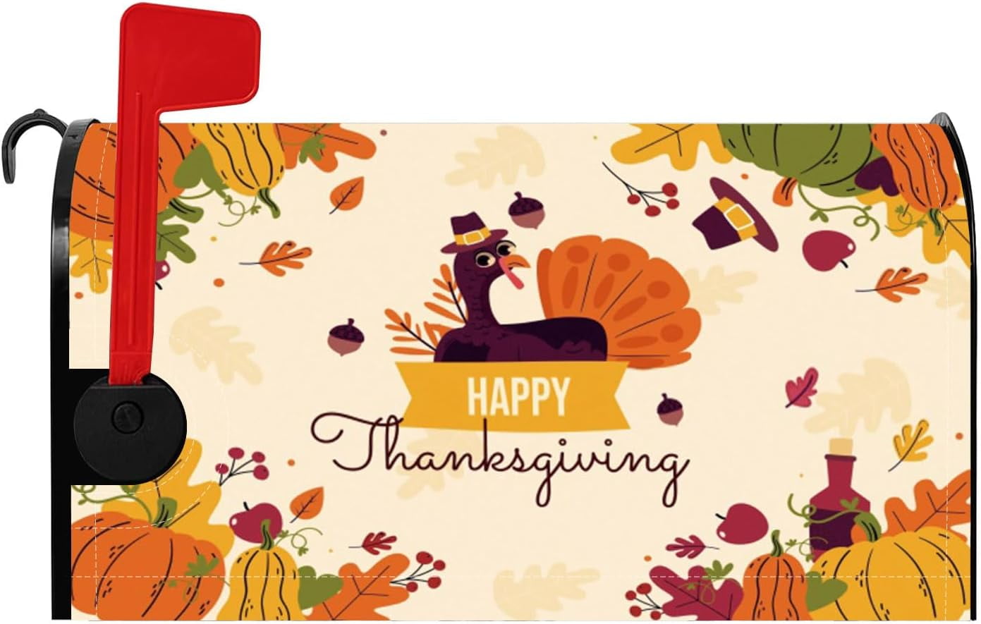 Happy Thanksgiving Mailbox Cover Cartoon Turkey Pumpkin Floral Fruits ...