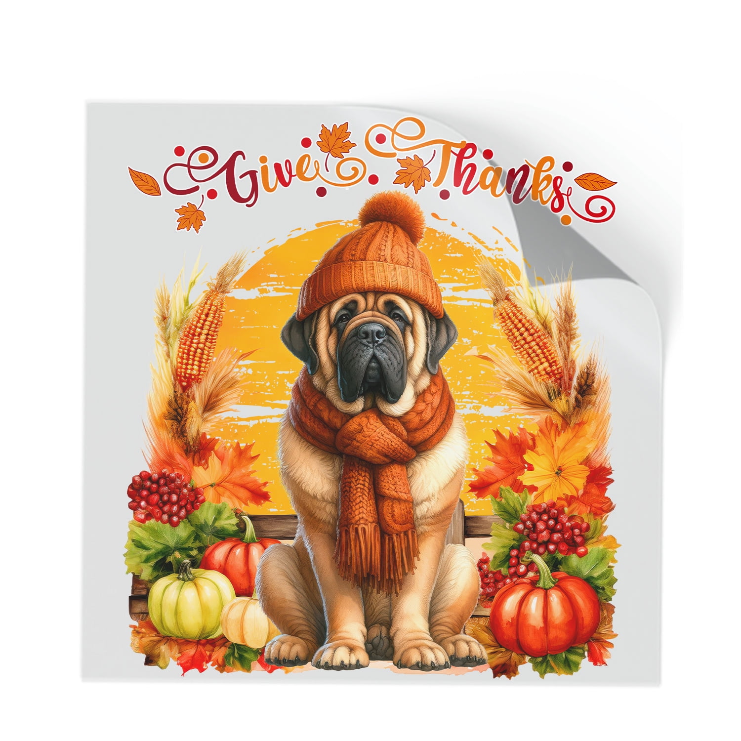 Happy Thanksgiving Mastiff Give Thanks Fall Beanie Scarf Welcome Cutout ...