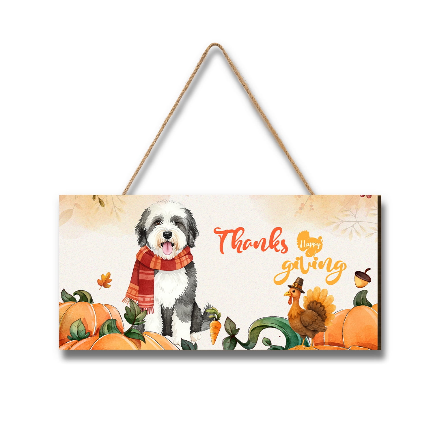 Happy Thanksgiving Old English Sheepdog with Turkey Pumpkins Autumn ...