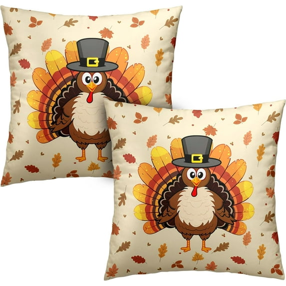 Happy Thanksgiving Pillow Covers 18x18 Cute Cartoon Turkey with Fall ...