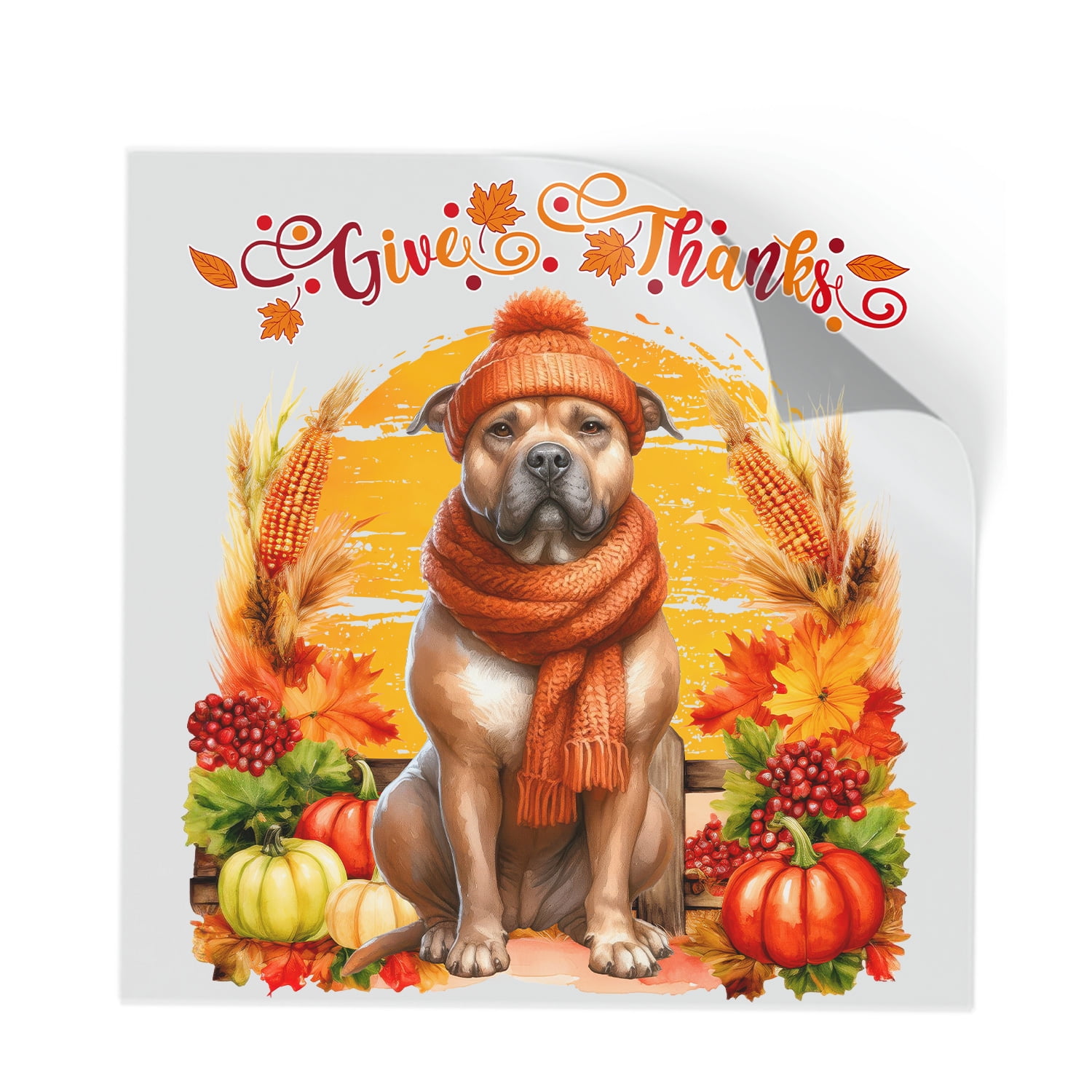 Happy Thanksgiving Pitbull Give Thanks Fall Beanie Scarf Welcome Cutout ...