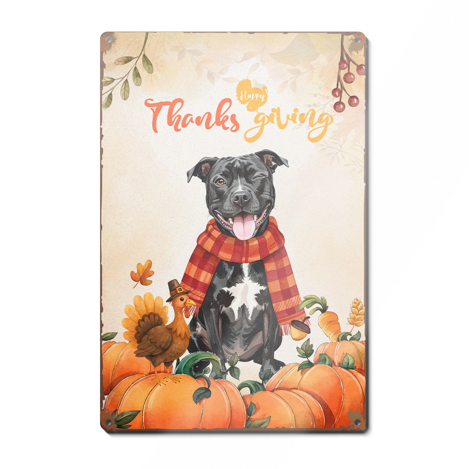 Happy Thanksgiving Pitbull with Turkey Pumpkins Autumn Vibes Vertical ...