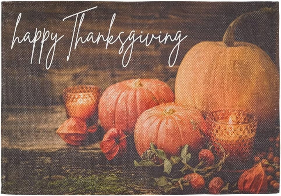 Happy Thanksgiving Placemats Set of 4, Pumpkins Leaves Candles On The ...