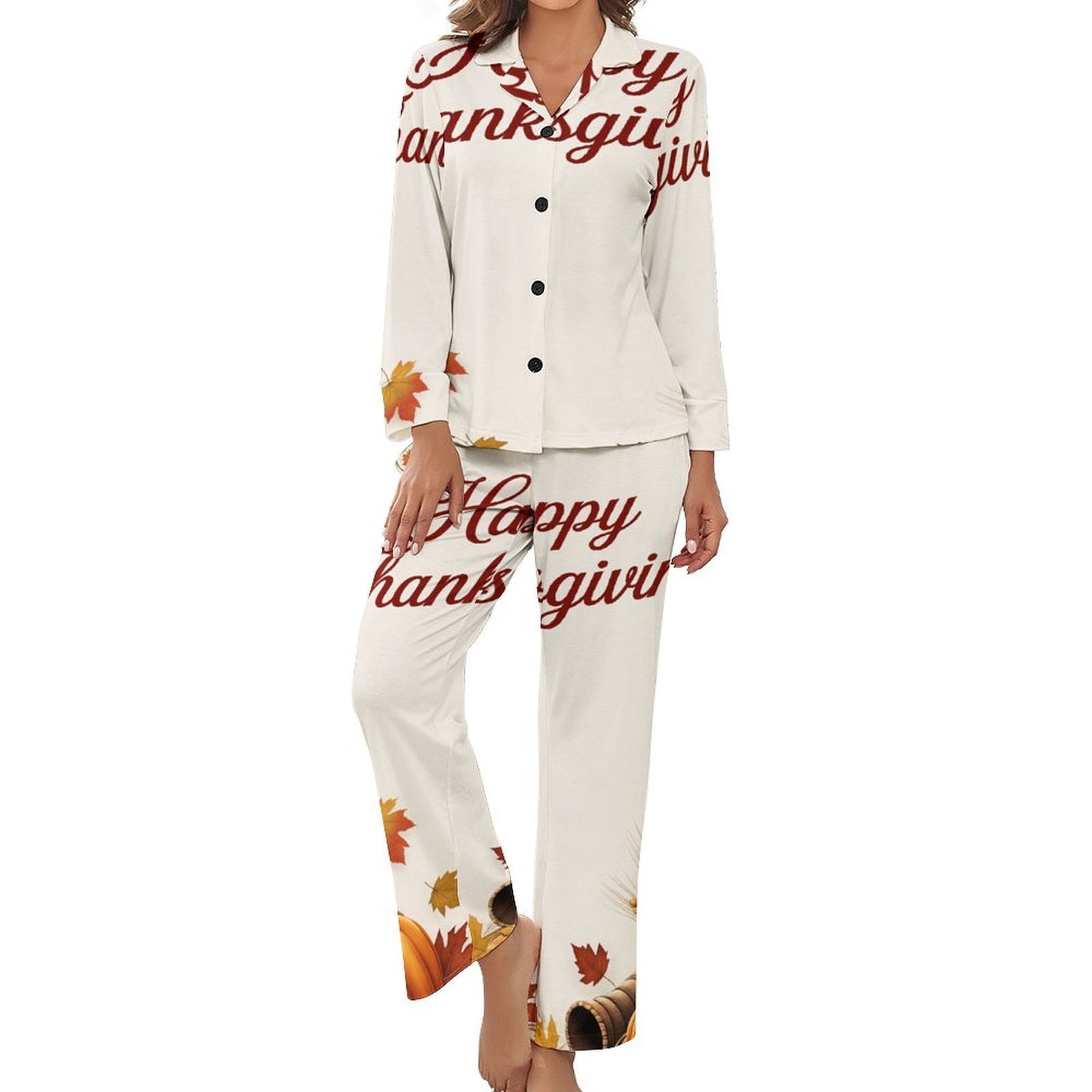 Happy Thanksgiving Printed Pajama Set for Couples, Women Men Long ...