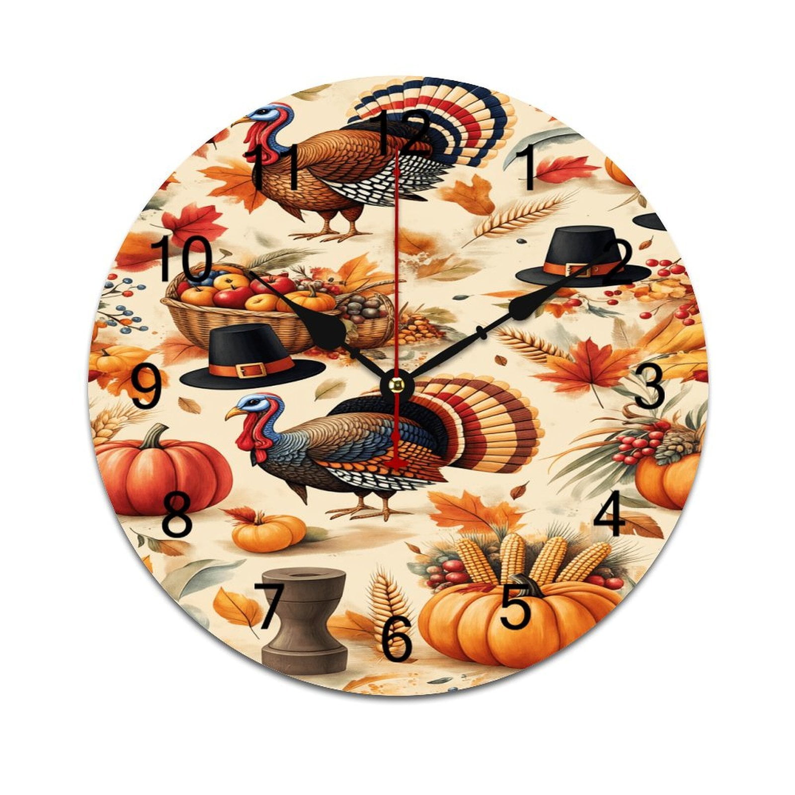 Happy Thanksgiving Pumpkin Turkey Bedroom Wall Clock Large Modern ...