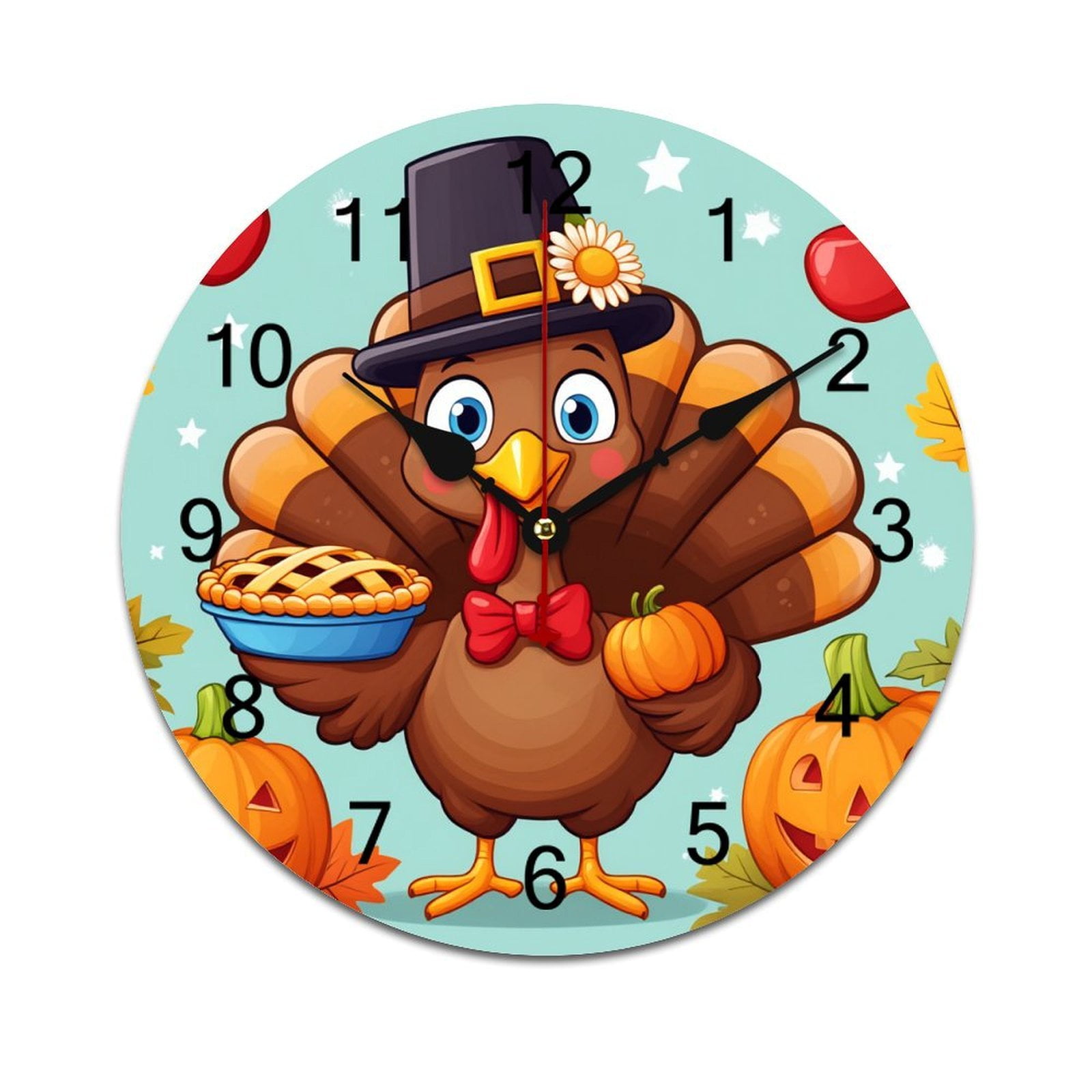 Happy Thanksgiving Pumpkin Turkey Bedroom Wall Clock Large Modern ...