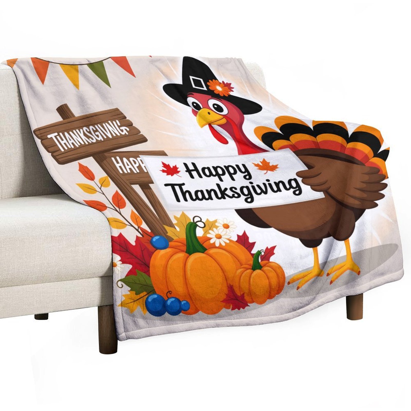Happy Thanksgiving Pumpkin Turkey Blanket for Bed Throw Blanket for ...