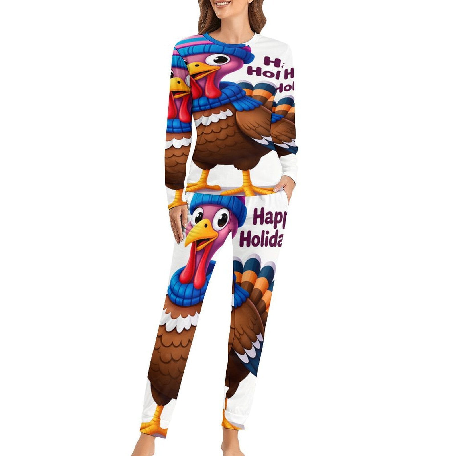 Happy Thanksgiving Pumpkin Turkey Pajamas Woman 2 Piece Vintage Pajamas ...