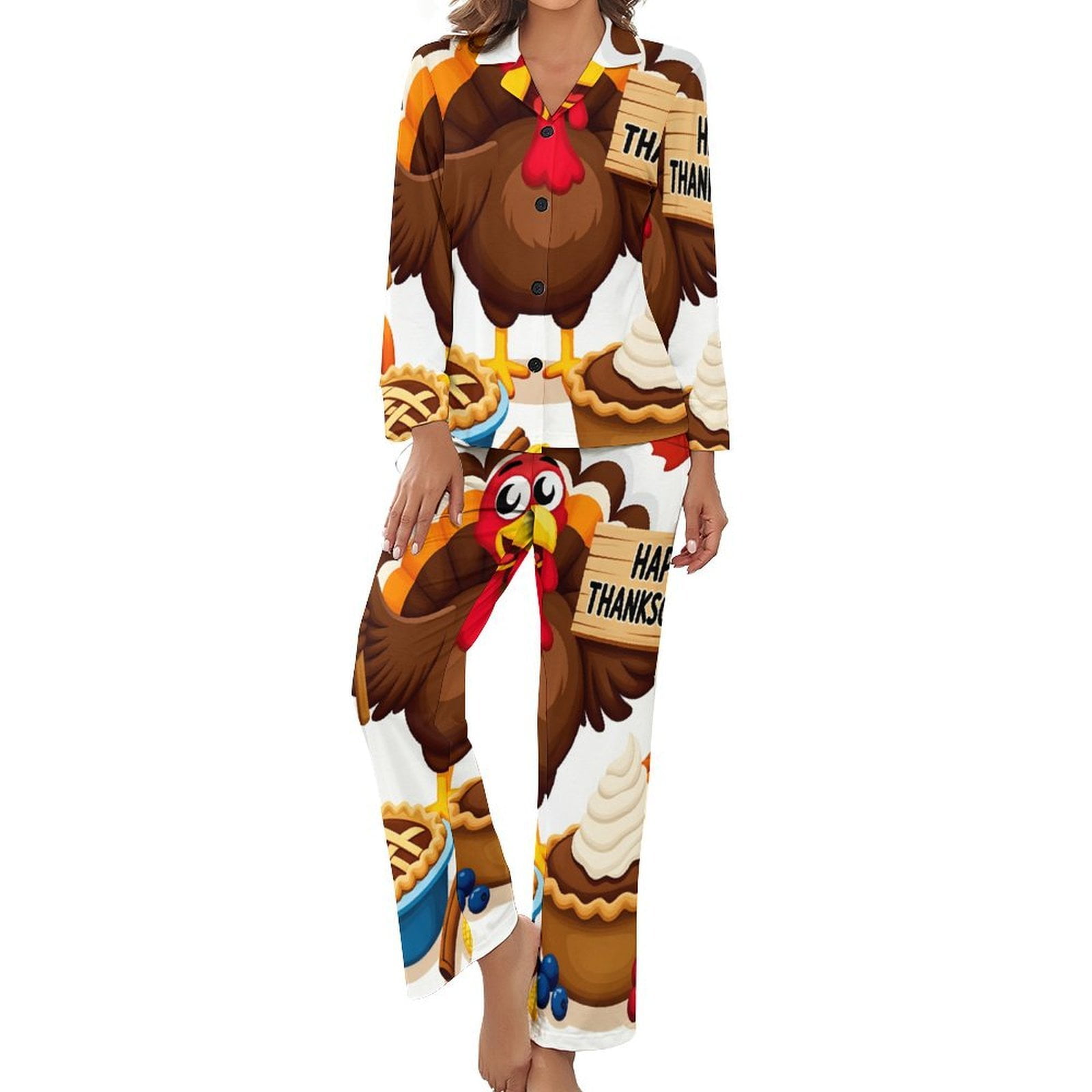 Happy Thanksgiving Pumpkin Turkey Pajamas Woman Vintage Pajamas Set 2 ...