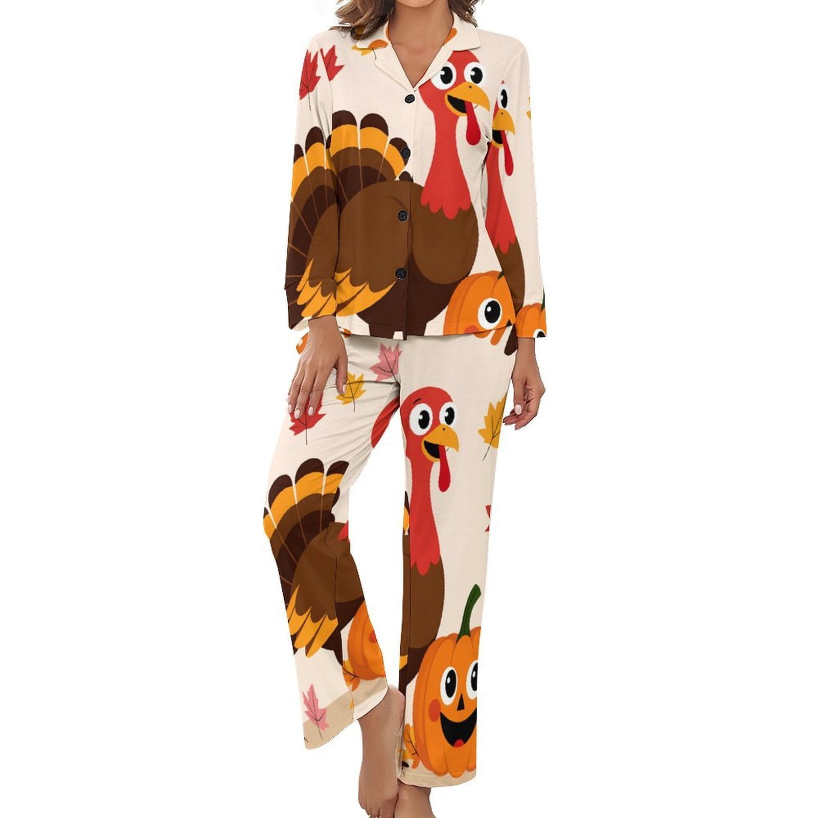 Happy Thanksgiving Pumpkin Turkey Pajamas Woman Vintage Pajamas Set 2 ...