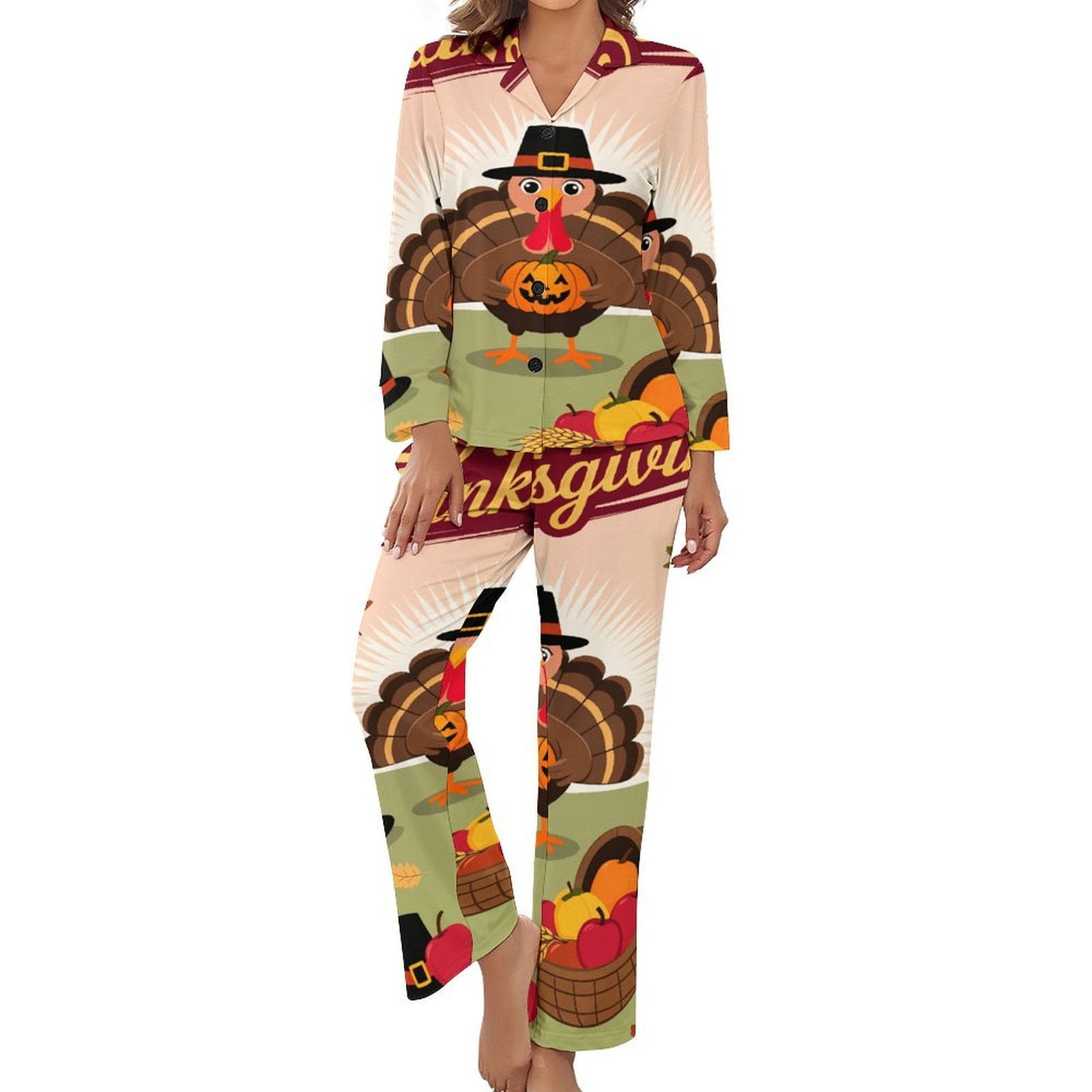 Happy Thanksgiving Pumpkin Turkey Pajamas Woman Vintage Pajamas Set 2 ...