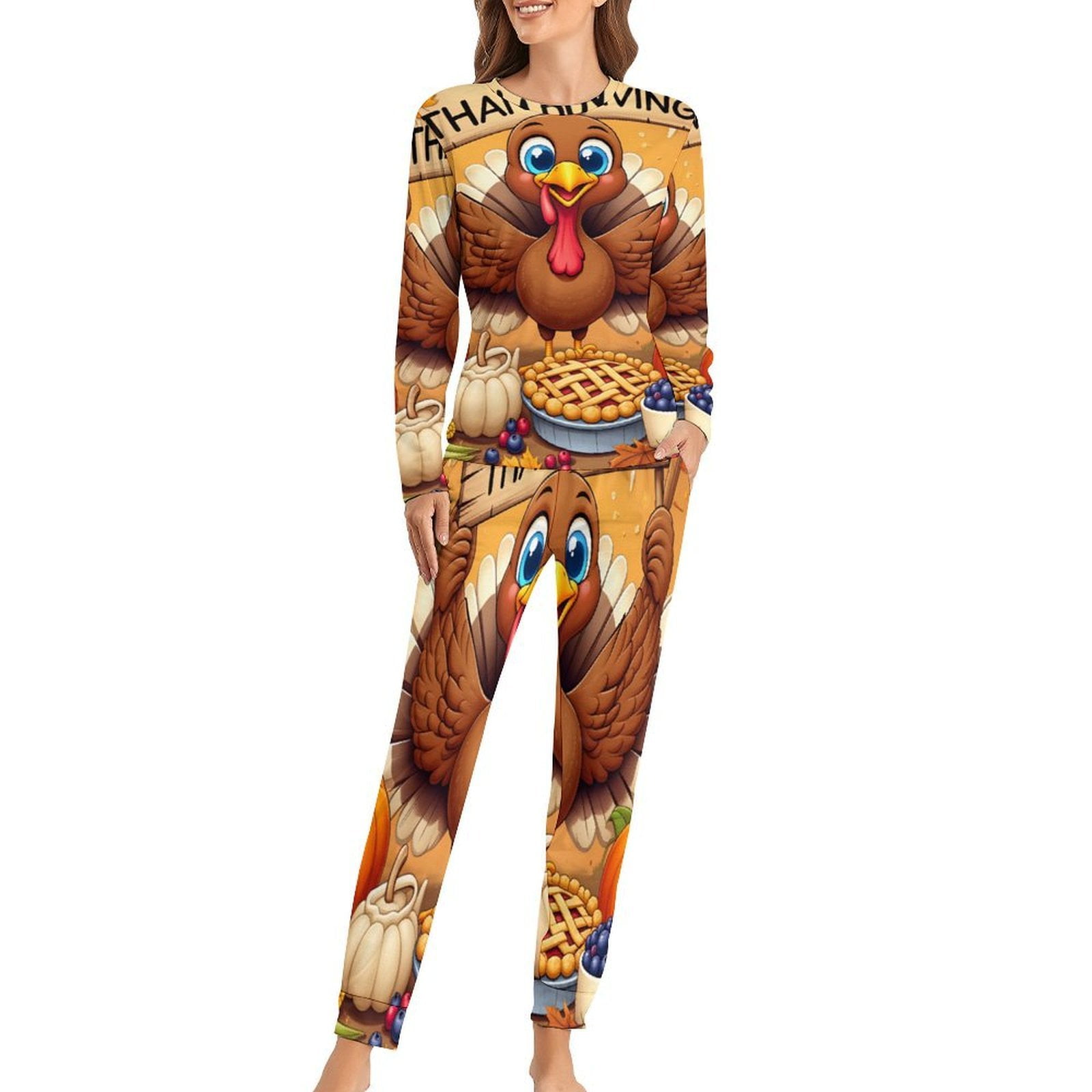 Happy Thanksgiving Pumpkin Turkey Printed Pajama Set for Couples, Women ...
