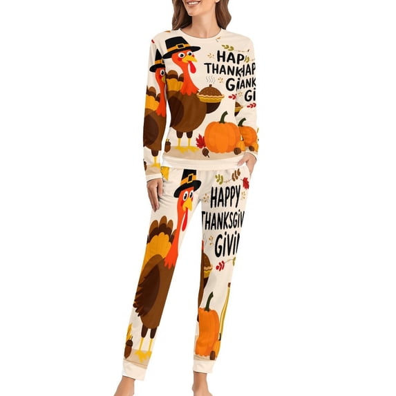 Happy Thanksgiving Pumpkin Turkey Printed Pajama Set for Couples, Women ...