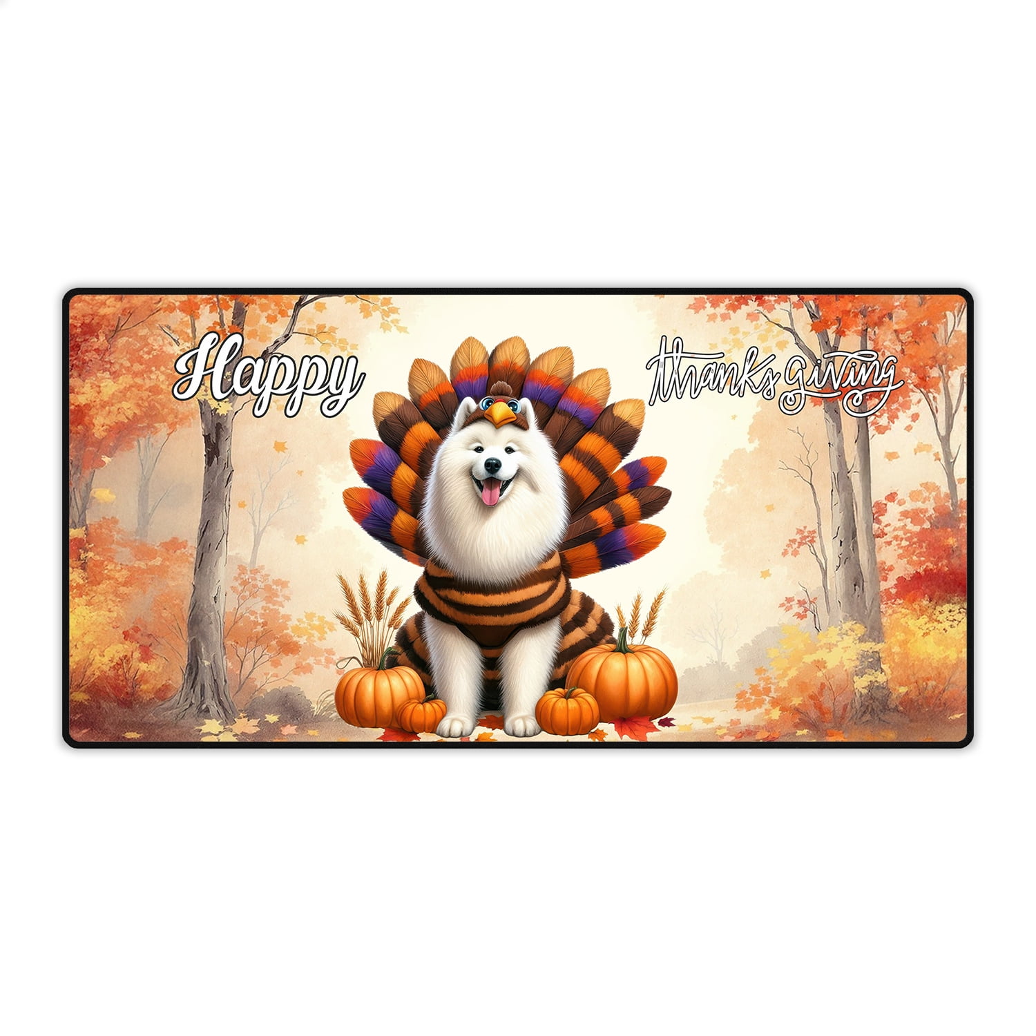 Happy Thanksgiving Samoyed Turkey Costume Pumpkins Autumn Leaves Desk ...