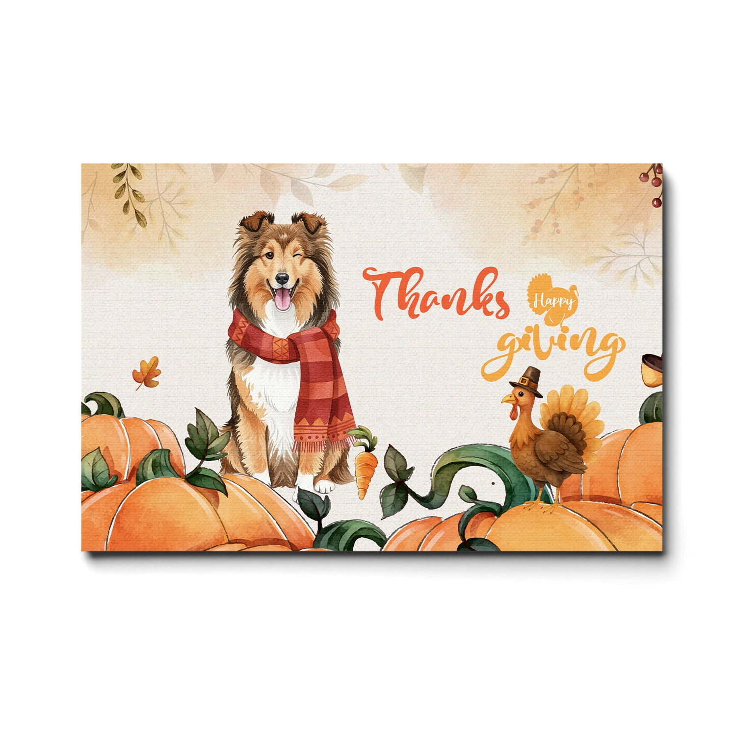 Happy Thanksgiving Shetland Sheepdog with Turkey Pumpkins Autumn Vibes ...