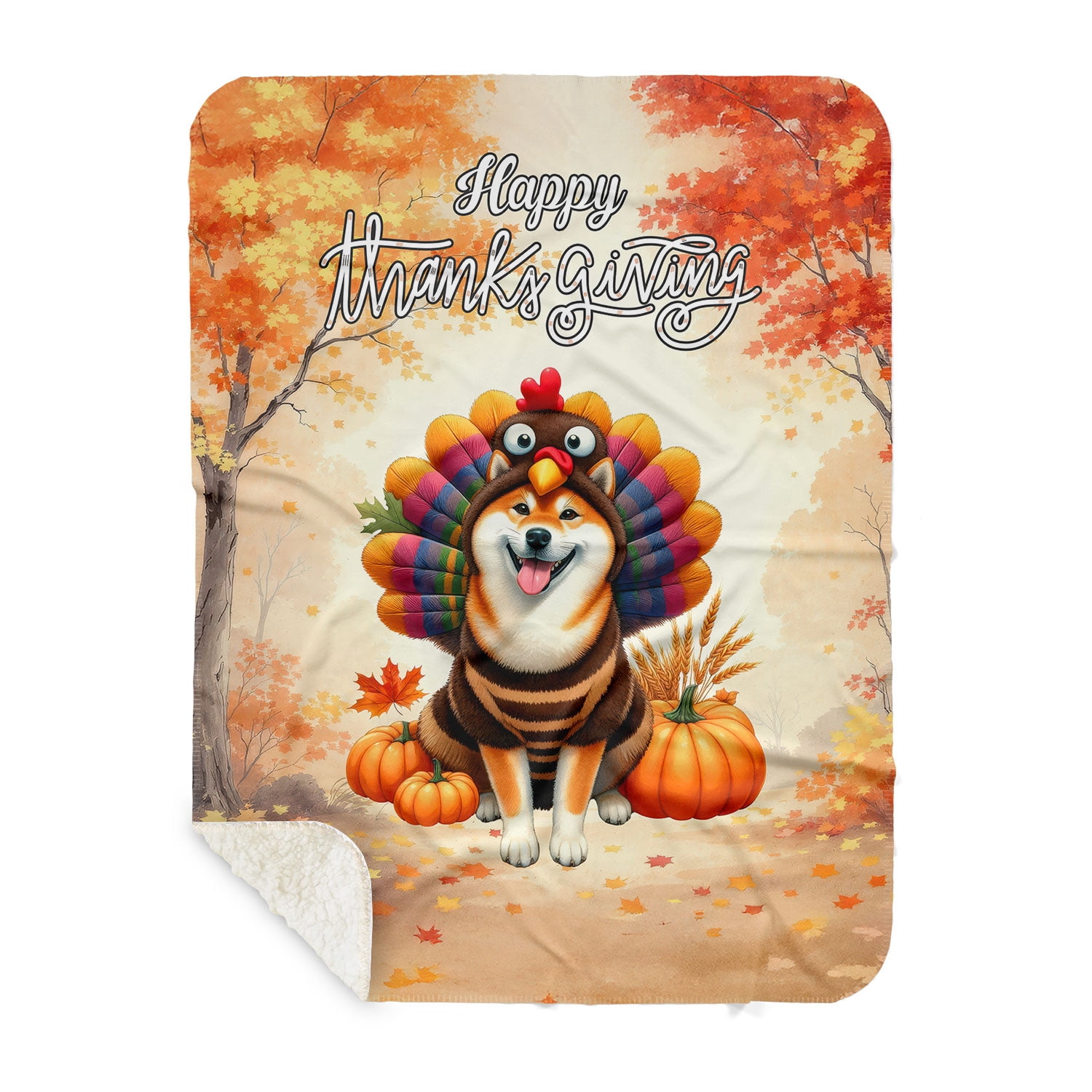 Happy Thanksgiving Shiba Inu Turkey Costume Pumpkins Autumn Leaves Cozy ...