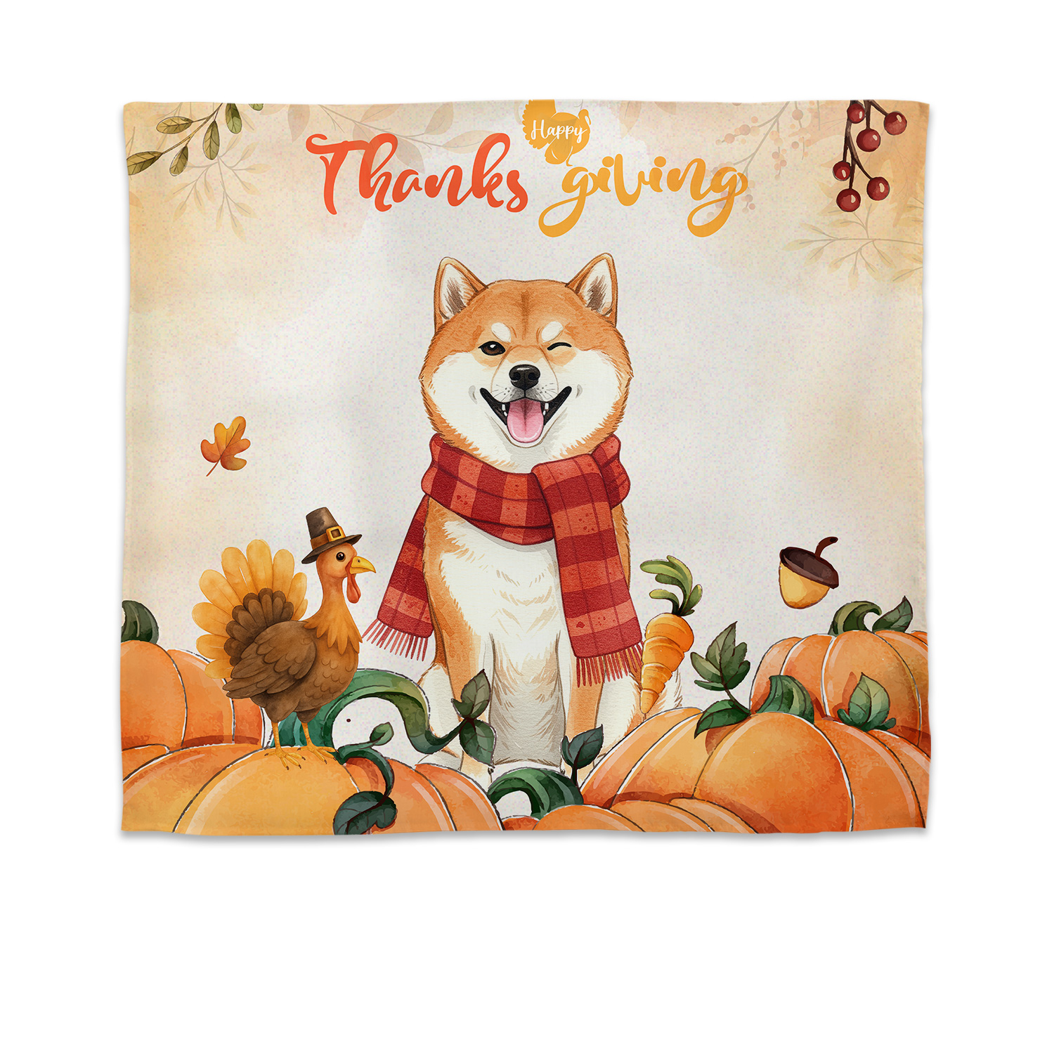 Happy Thanksgiving Shiba Inu with Turkey Pumpkins Autumn Vibes Tapestry ...